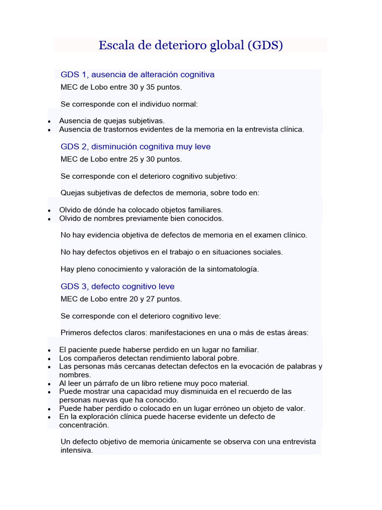 Escala de Deterioro Global (GDS) | PDF | Demencia | Memoria