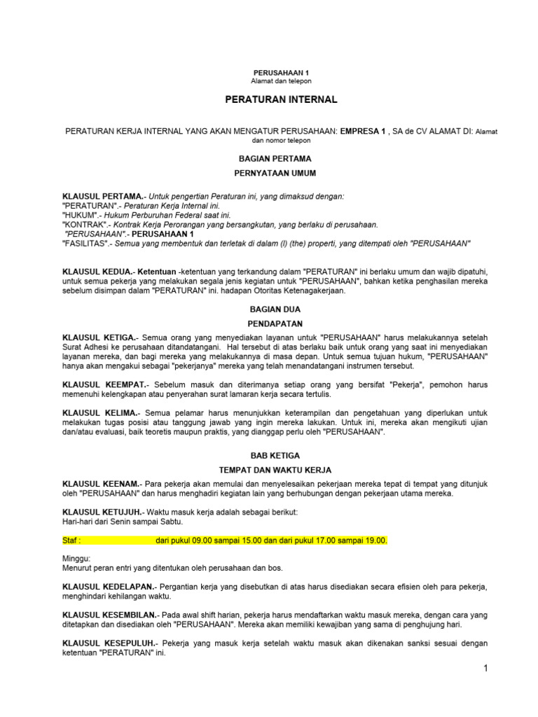 Contoh Peraturan Internal 1 | PDF