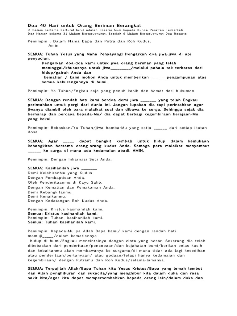 Doa 40 Hari untuk Jiwa yang Telah Pergi | PDF