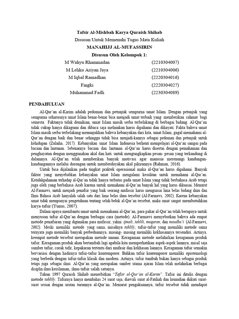 Tafsir Al-Mishbah: Studi Akademik | PDF