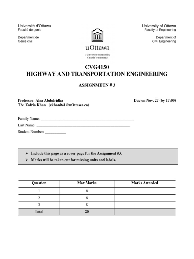 CVG4150 - 2017F - Assignment #3 - Posted | PDF | Lane | Traffic