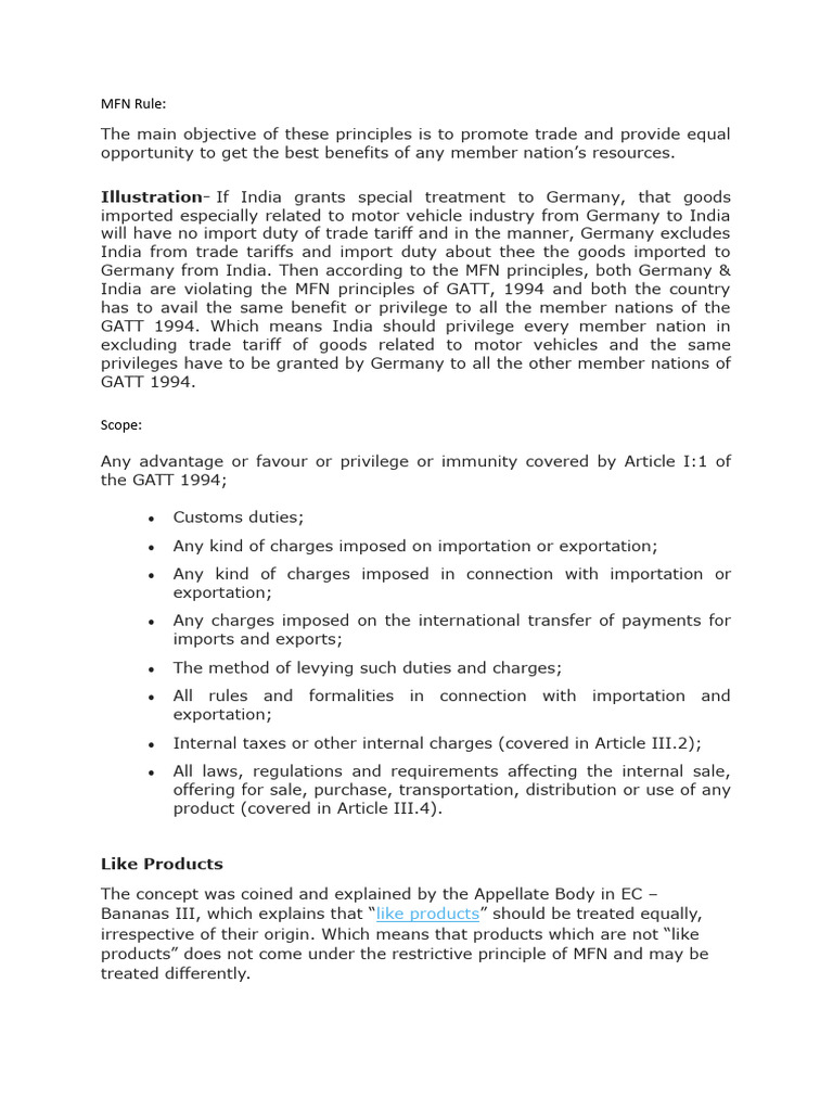 MFN Rule: Equal Trade Opportunities | PDF | Law
