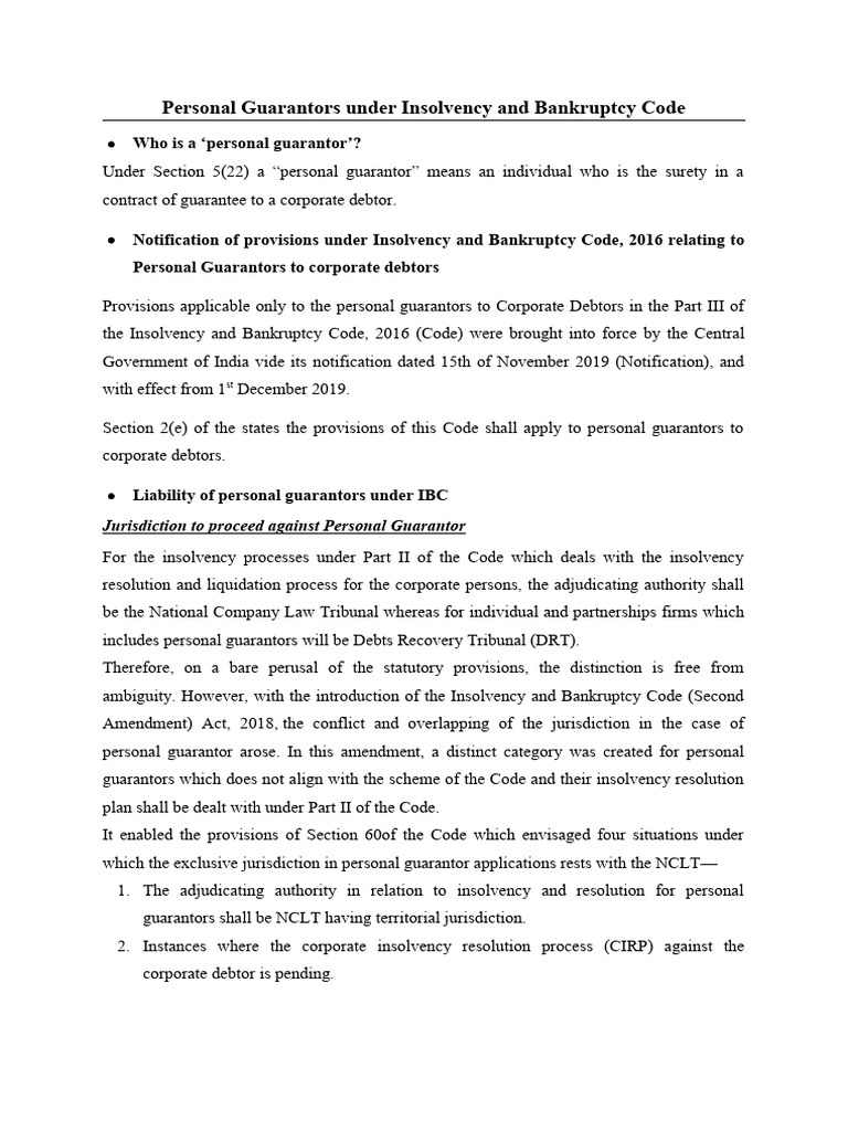 Personal Guarantors | PDF | Bankruptcy | Guarantee