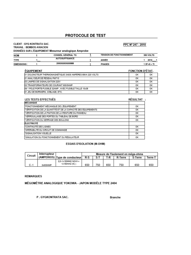 Protocole de test des panneaux électriques | PDF
