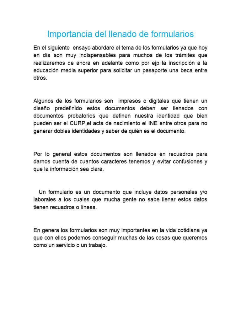 Importancia de llenar formularios correctamente | PDF