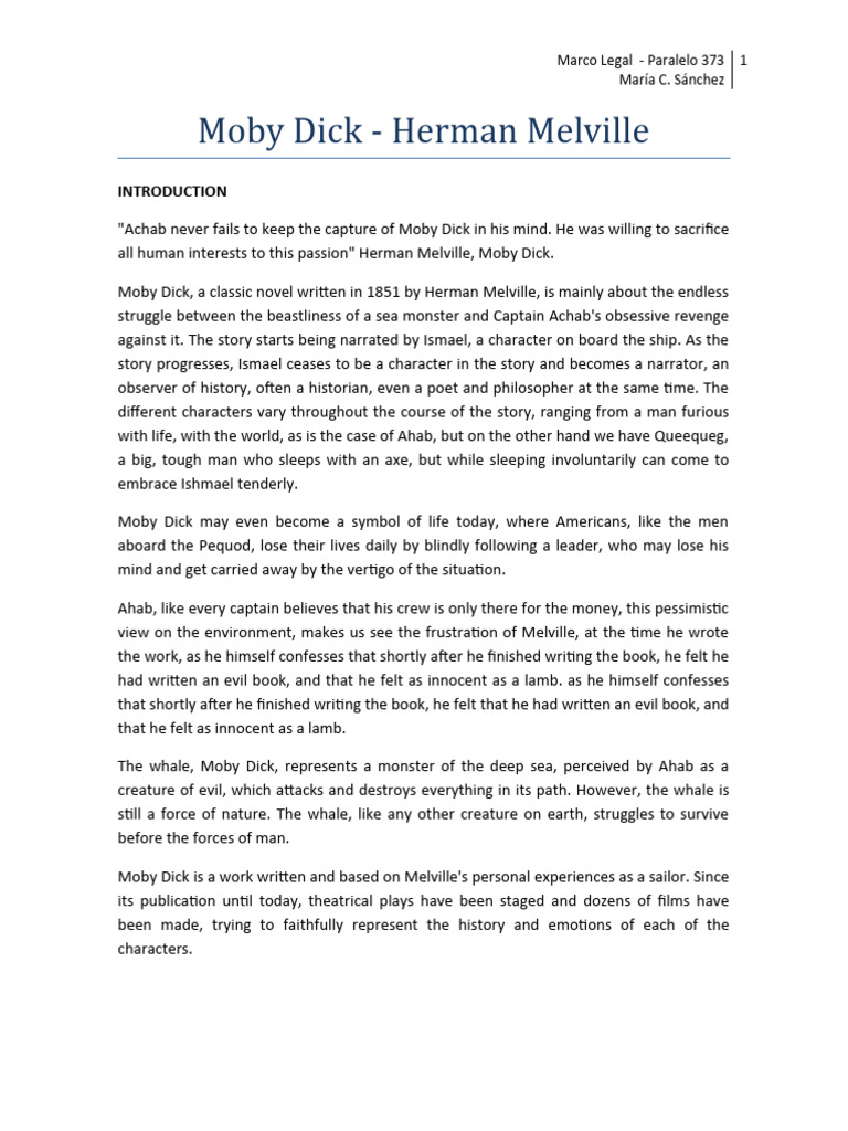 Moby Dick Essay | PDF
