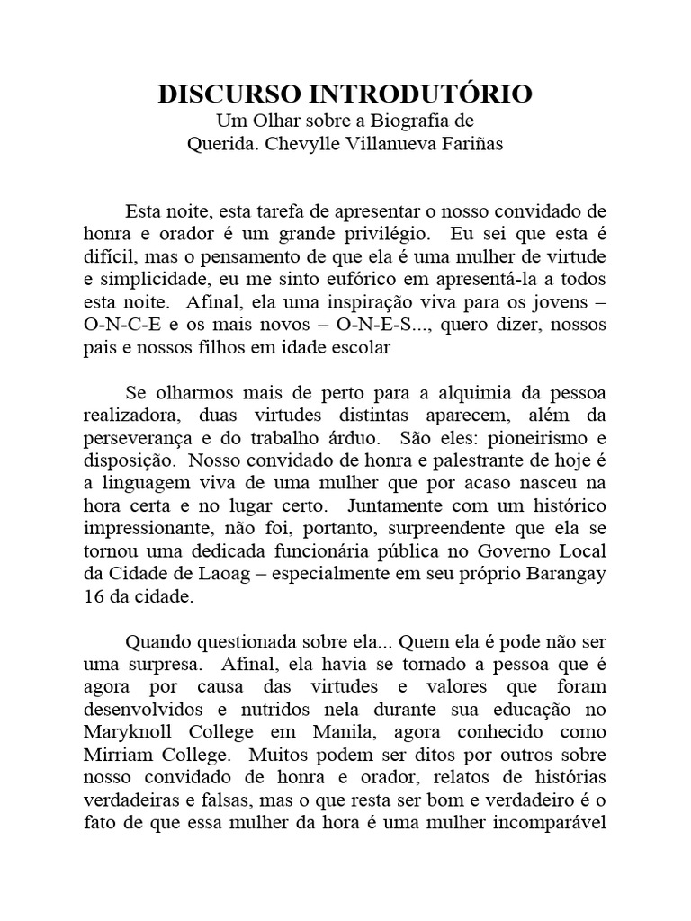 Exemplo de Discurso para Apresentar Um Palestrante Convidado | PDF ...