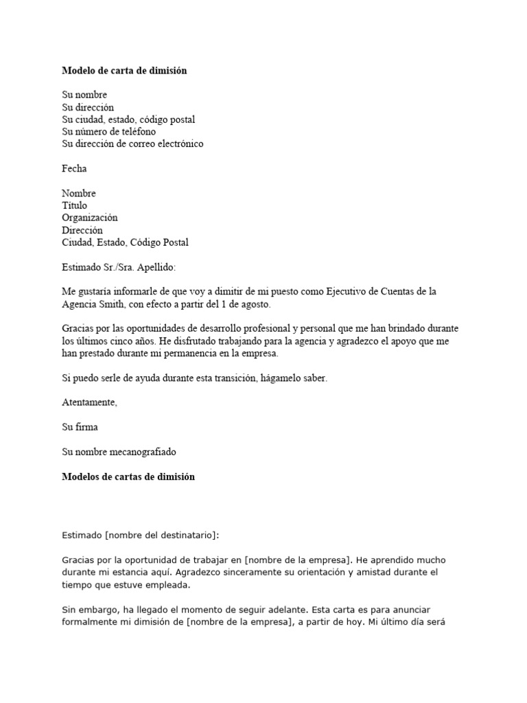 Modelos de Cartas de Dimisión | PDF | Business | Marketing