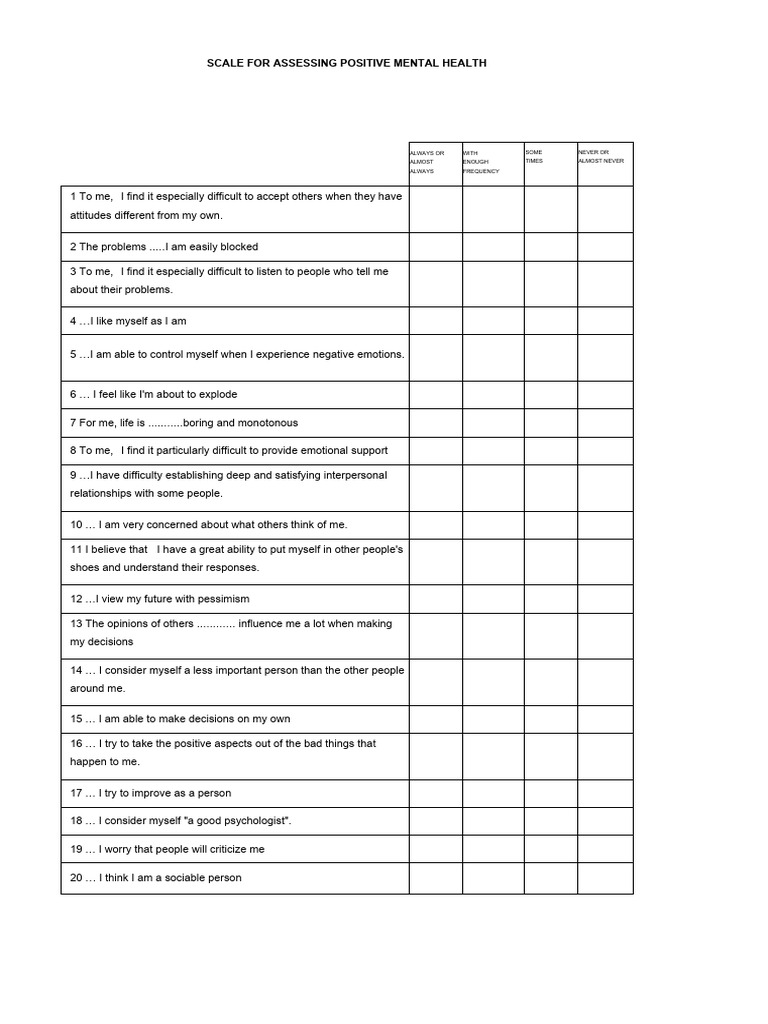 Positive Mental Health Assessment Scale | PDF