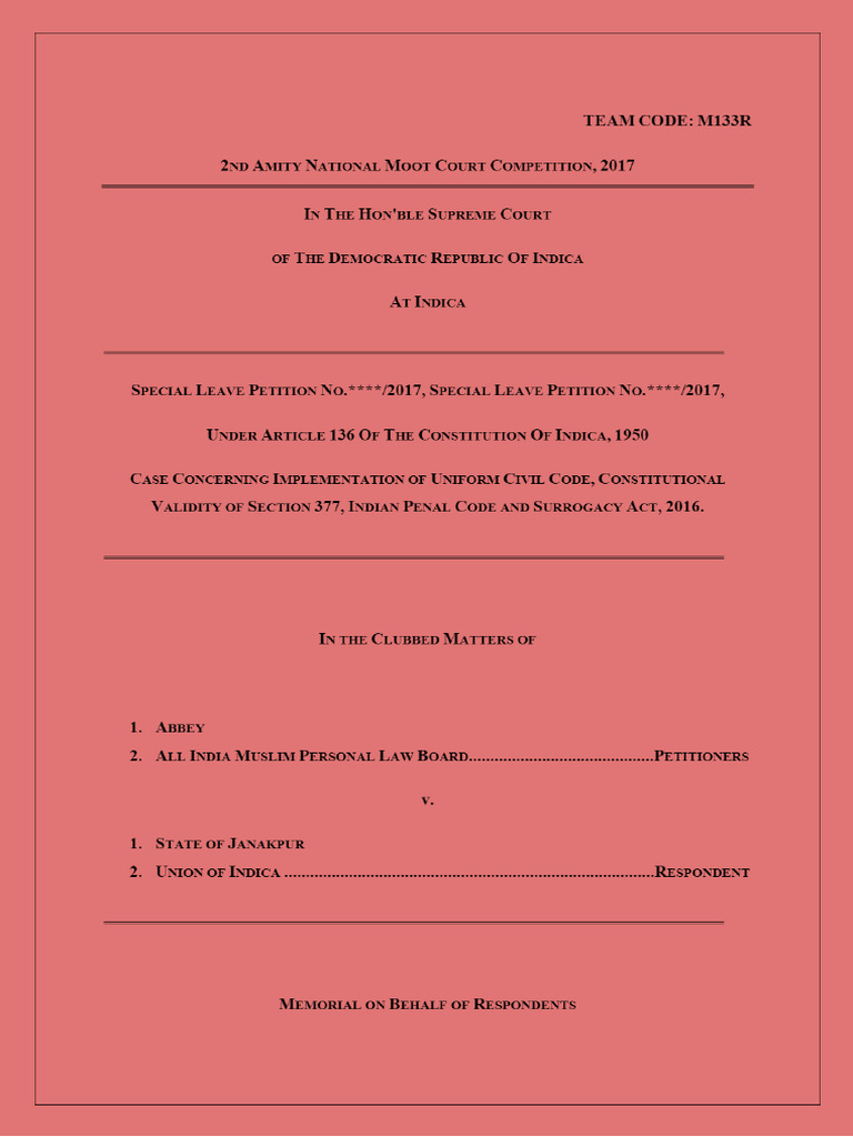 Moot Memorial On Constitutional Law | PDF