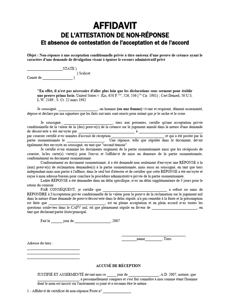 6 Affidavit Ou Certificat de Non-Réponse | PDF | Déclaration sous ...