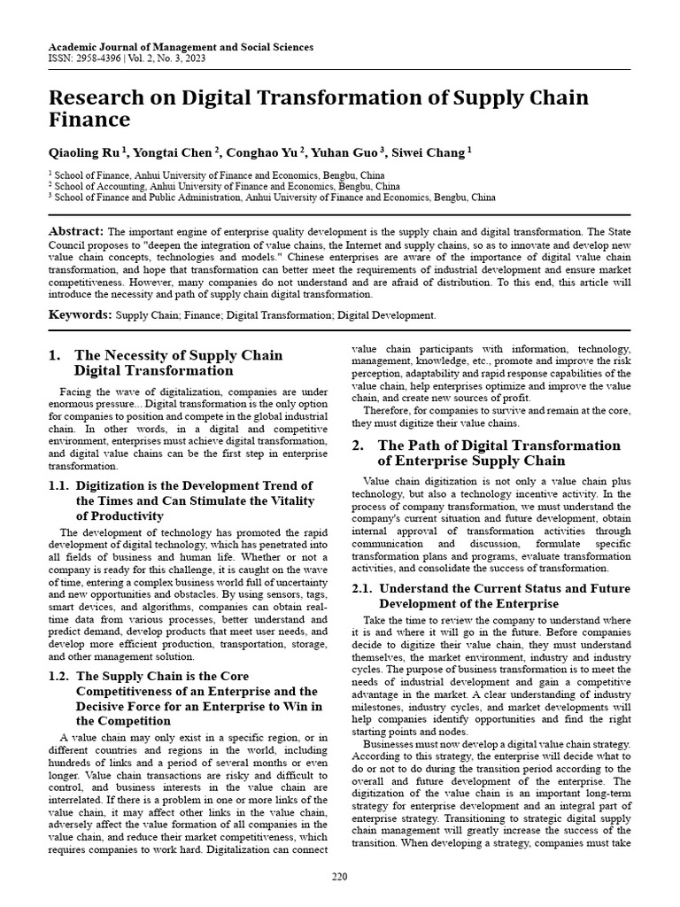 Research On Digital Transformation of Supply Chain Finance - Paper | PDF