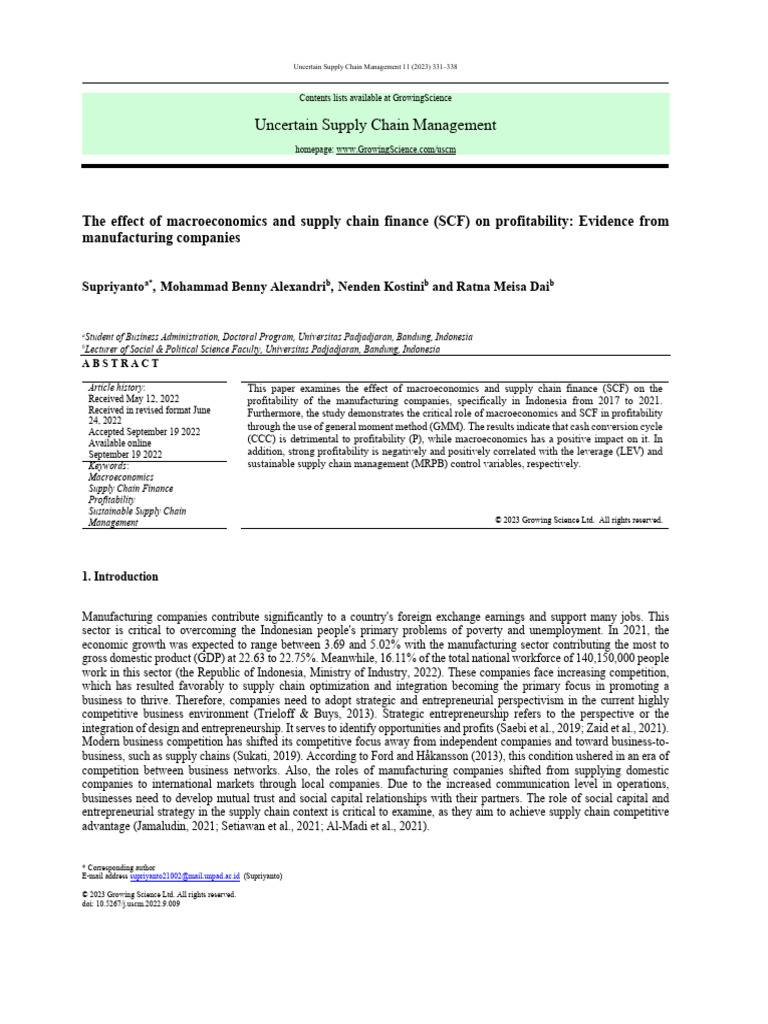 Macroeconomics & SCF Impact on Profitability | PDF | Business | Finance ...