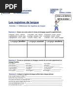 LES REGISTRES DE LANGUE exercices | PDF | Linguistique | Grammaire
