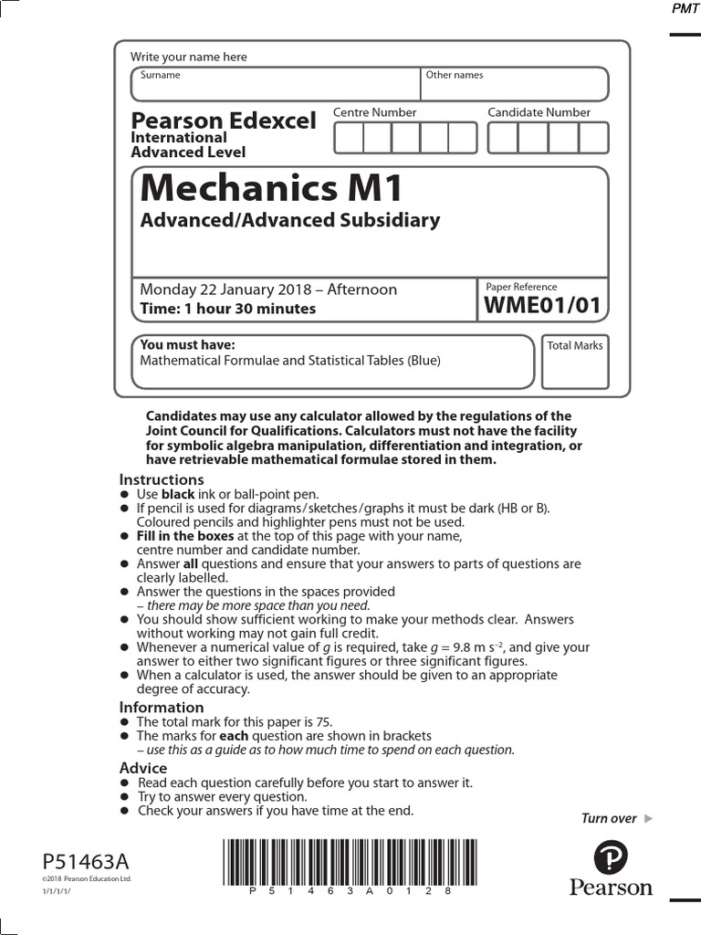 Mechanics M1 Exam Paper January 2018 | PDF