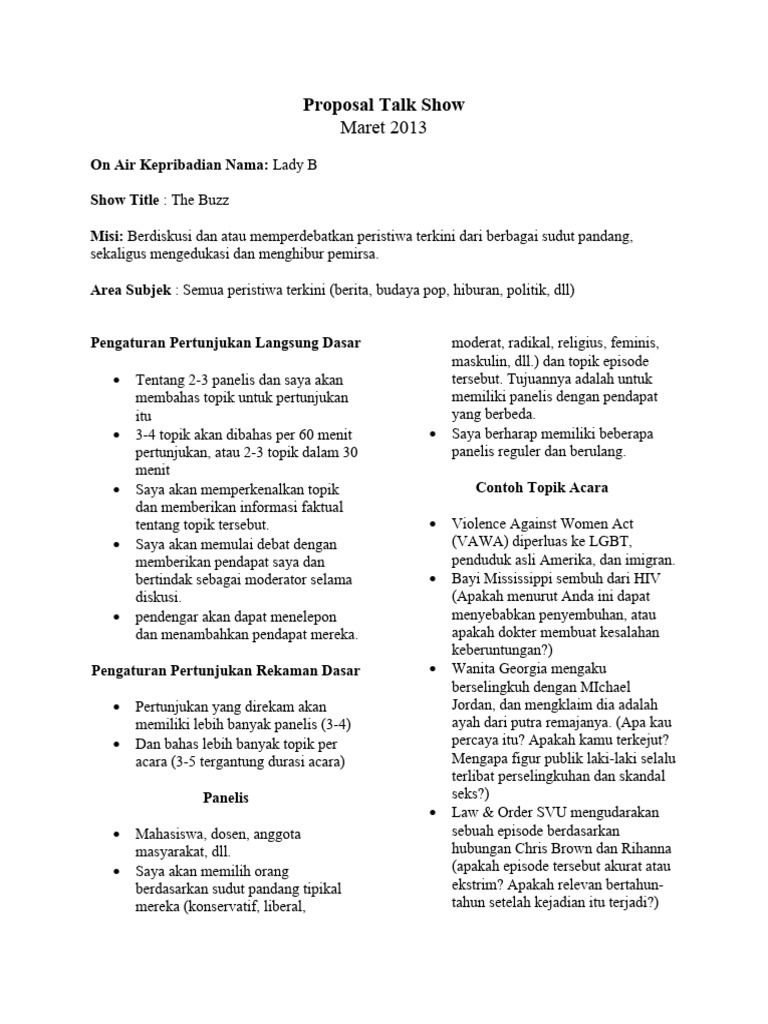 Proposal Talk Show | PDF | Ilmu Sosial | Filsafat