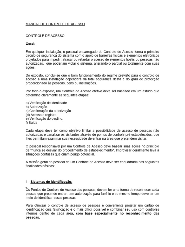Manual de Controle de Acesso | PDF | Tecnologia e Engenharia