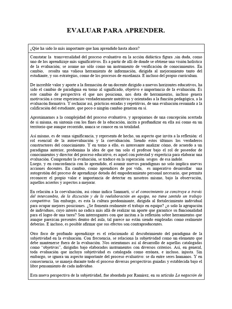 Evaluar para Aprender. FORO. | PDF | Evaluación | Aprendizaje