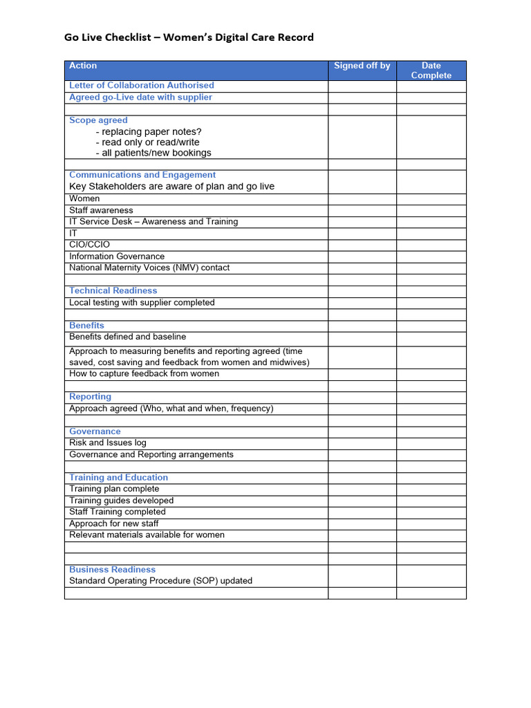 Go Live Checklist Template | PDF