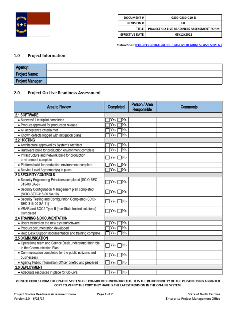 Go-Live Readiness Assessment Form | PDF | Business | Computers