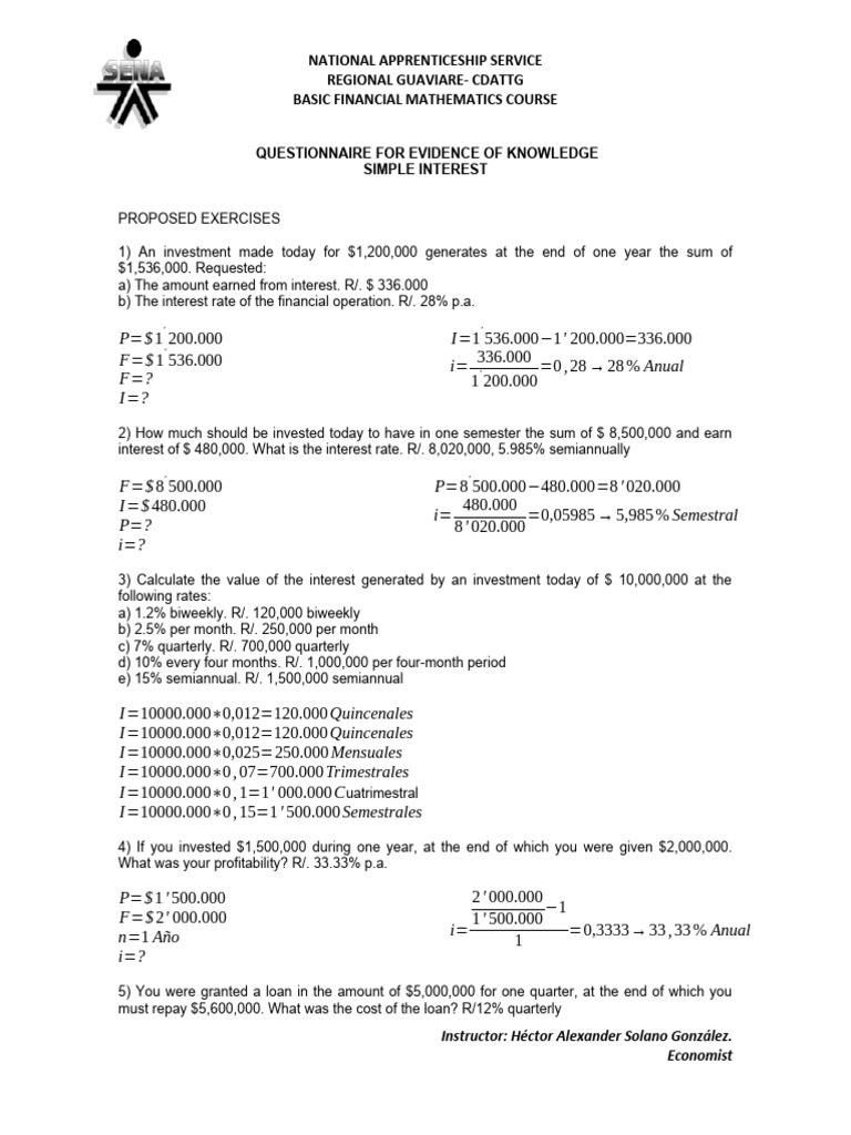 Workshop 1 Financial Mathematics | PDF | Interest | Finance & Money ...