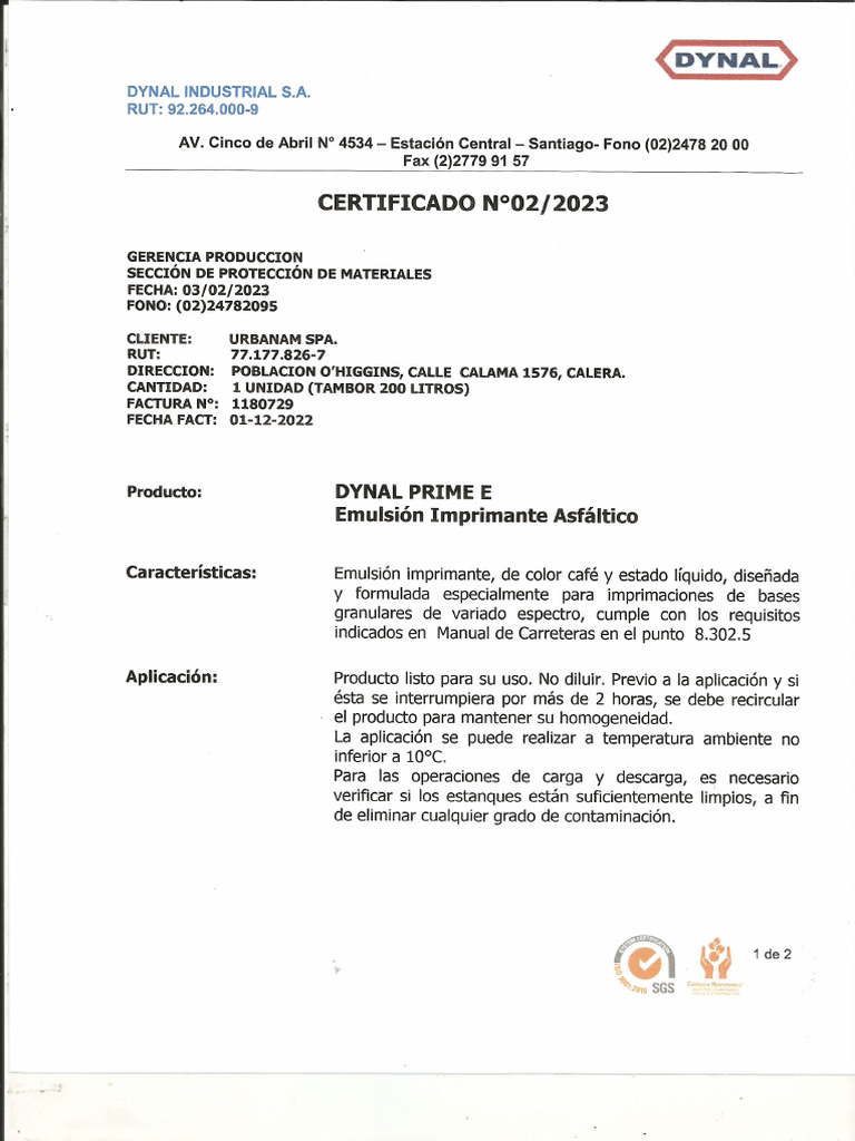 N°02-2023 Dynal Primer E (Urbanam SPA) | PDF