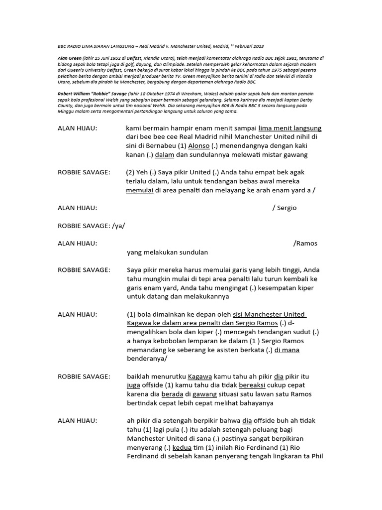 Transkrip Komentar Olahraga GCSE Bahasa Lisan | PDF