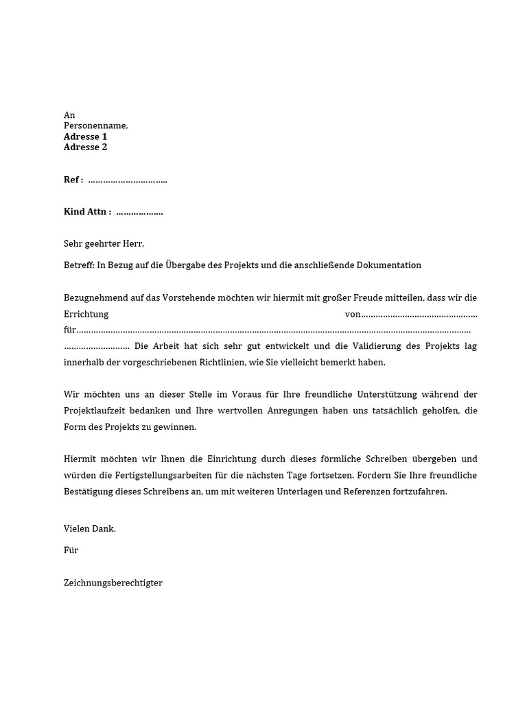 Projektübergabeschreiben - Entwurf | PDF Projektübergabeschreiben - Entwurf | PDF