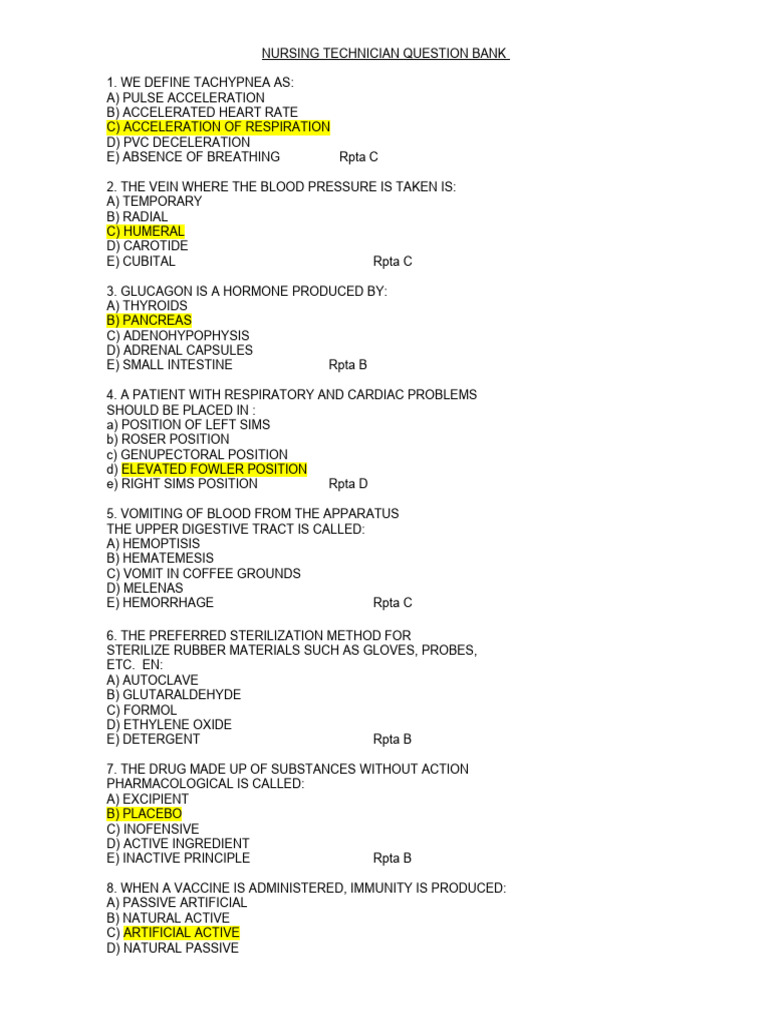 Technical Nursing Question Bank | PDF