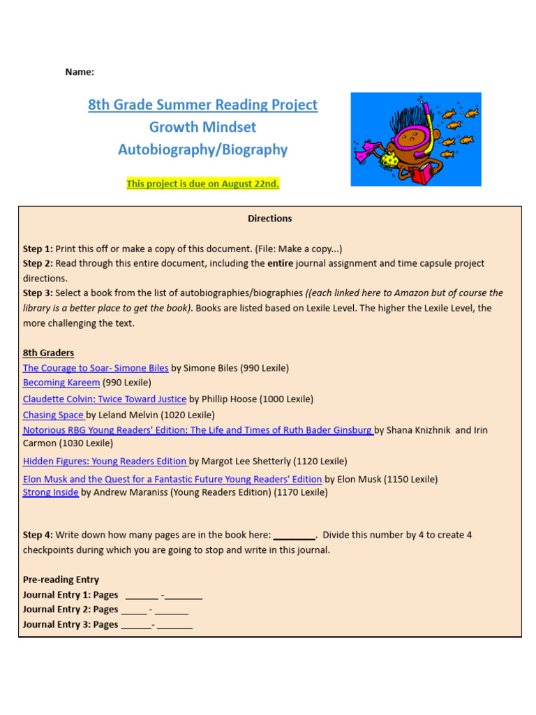 8th Grade Metro Middle School Summer Reading 2022 | PDF