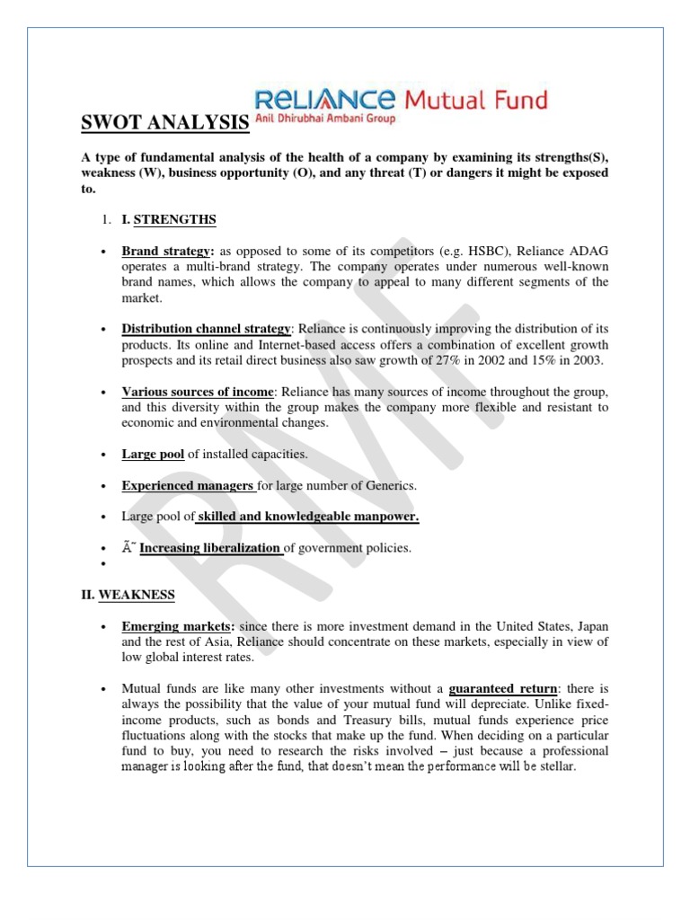 Swot Analysis | PDF | Mutual Funds | Strategic Management