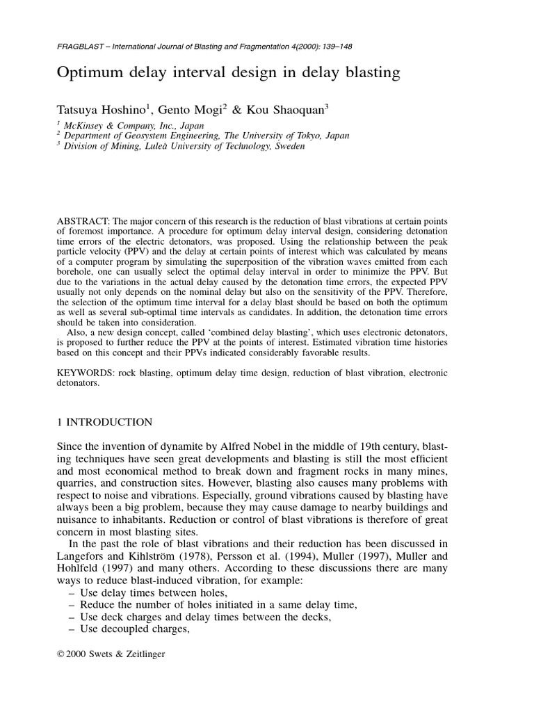 Optimum Delay Interval Design in Delay Blasting | PDF