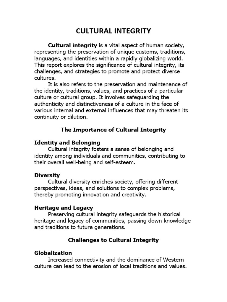 CULTURAL INTEGRITY, Mea | PDF | Cultural Heritage | Traditions