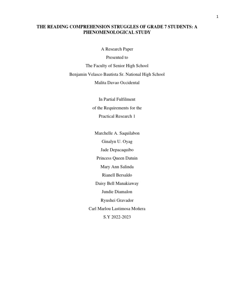 The Reading Comprehension Struggles of Grade 7 Students A PH 2 | PDF