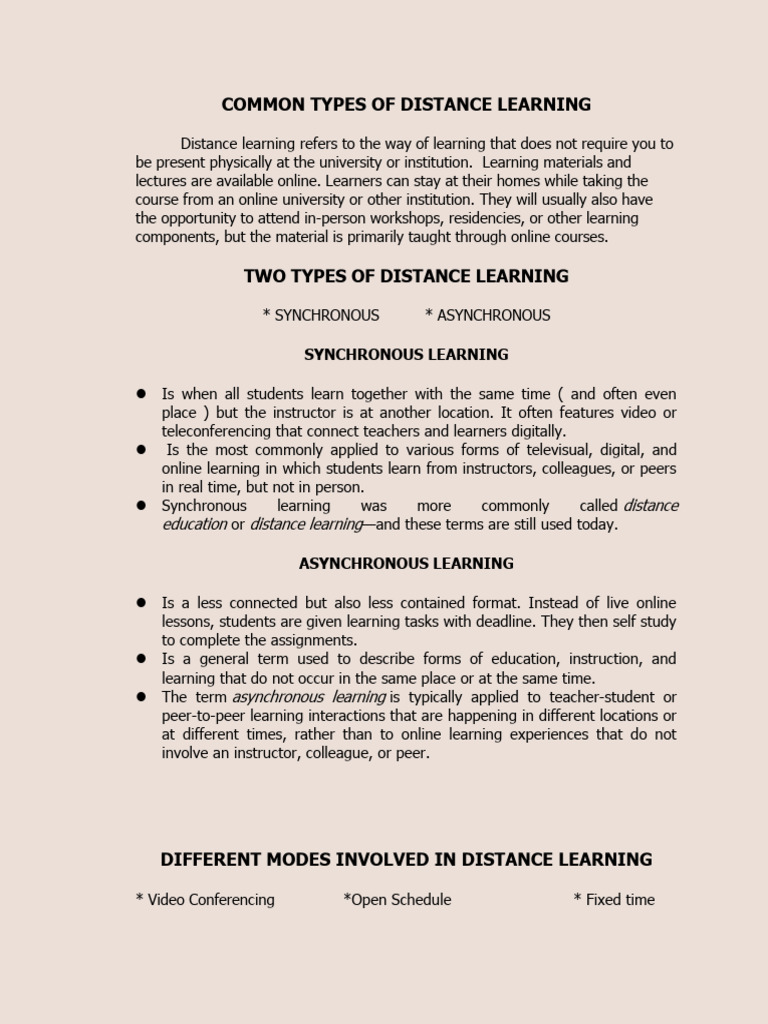 COMMON TYPES OF DISTANCE LEARNING, Mea | PDF | Distance Education ...