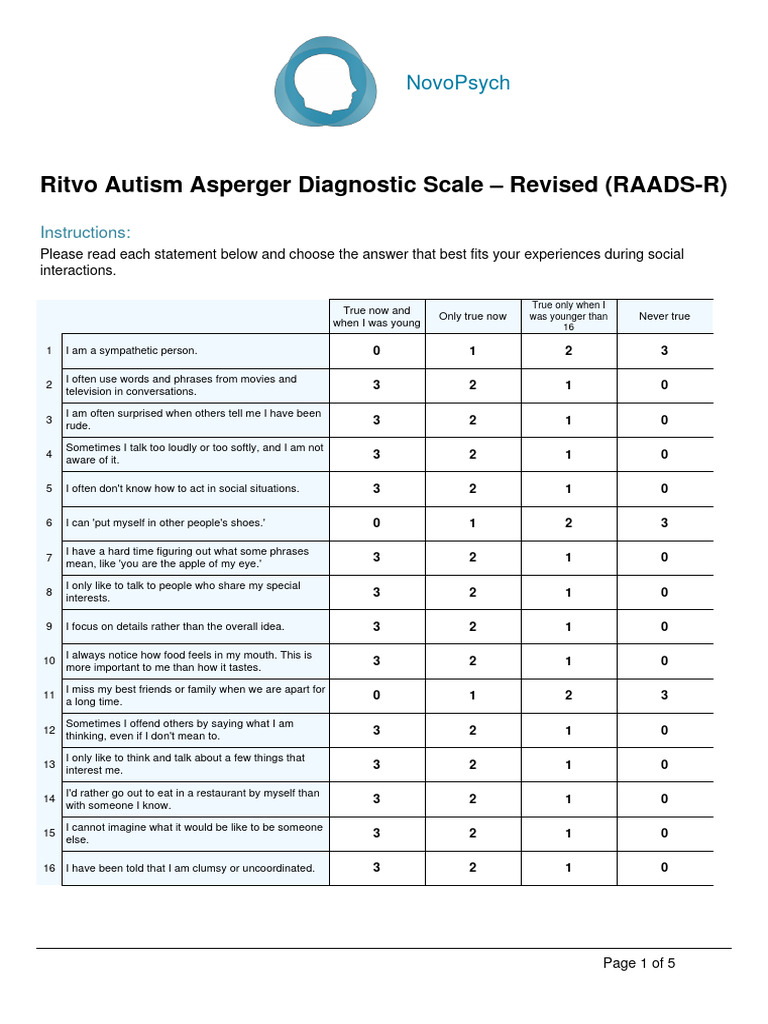 Autism Self-Assessment Guide | PDF