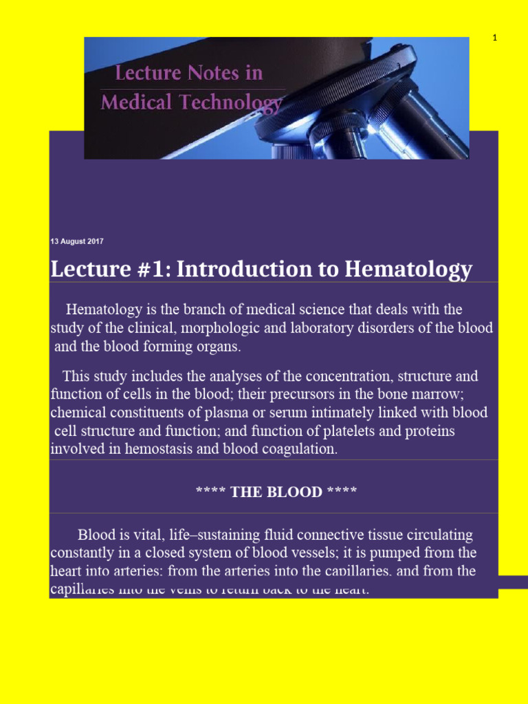 Introduction To Hematology and Blood Diseasesppt 2 | PDF | Blood ...