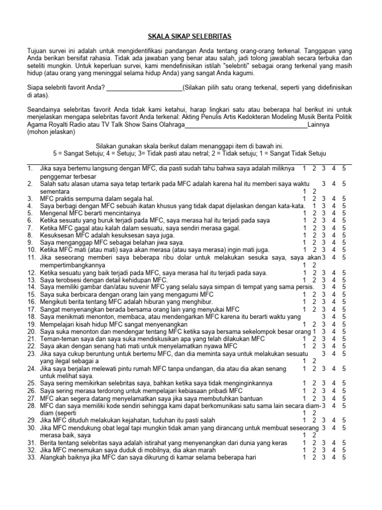 Skala Sikap Selebriti | PDF