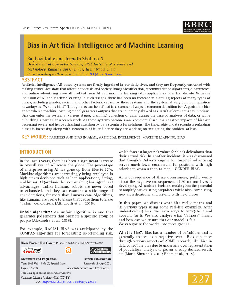 Bias in Artificial Intelligence and Machine Learning | PDF | Machine ...
