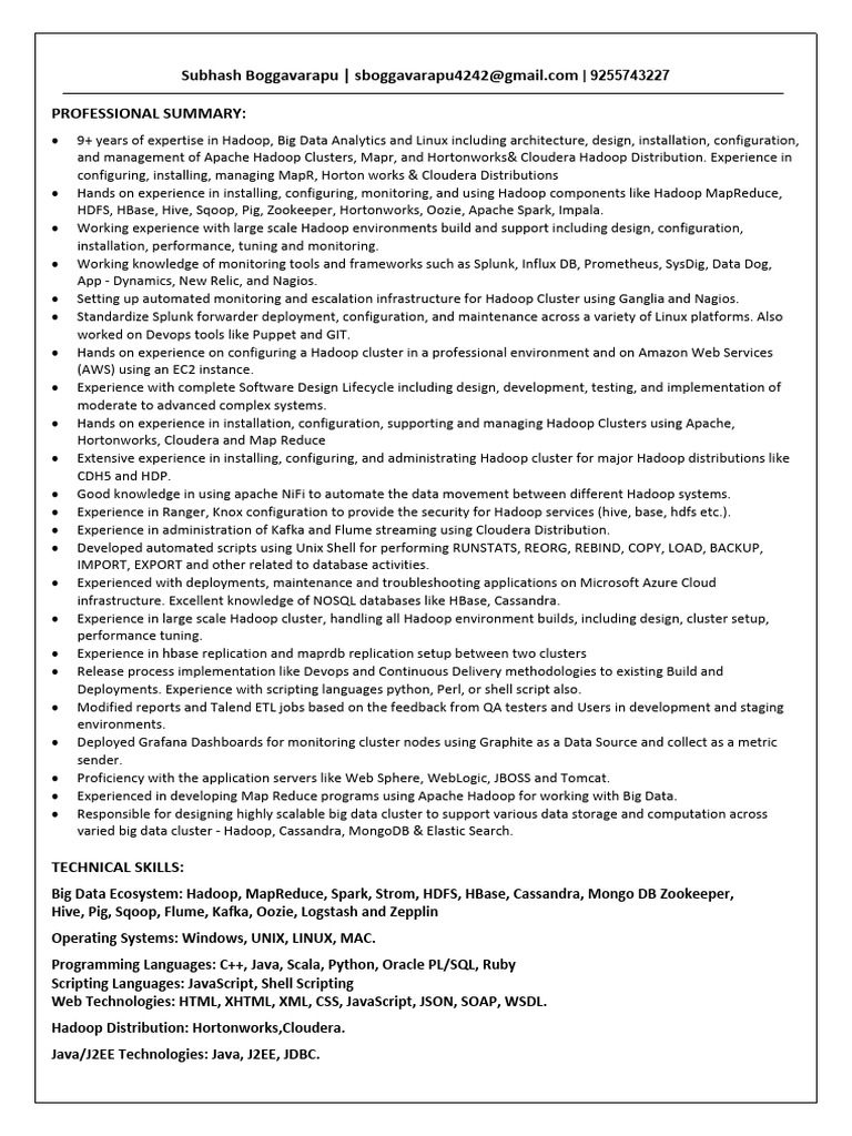 Dice Resume CV Subhash B | PDF