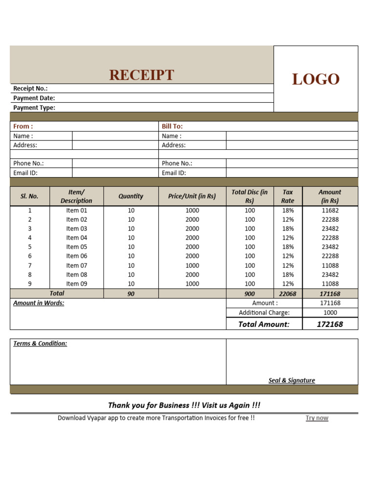 Reciept Format 01 | PDF