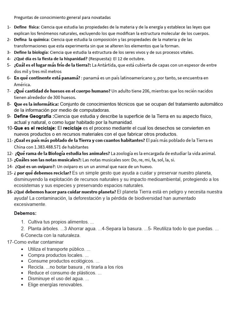 Tipos de preguntas para novatadas | PDF | Residuos | Tierra
