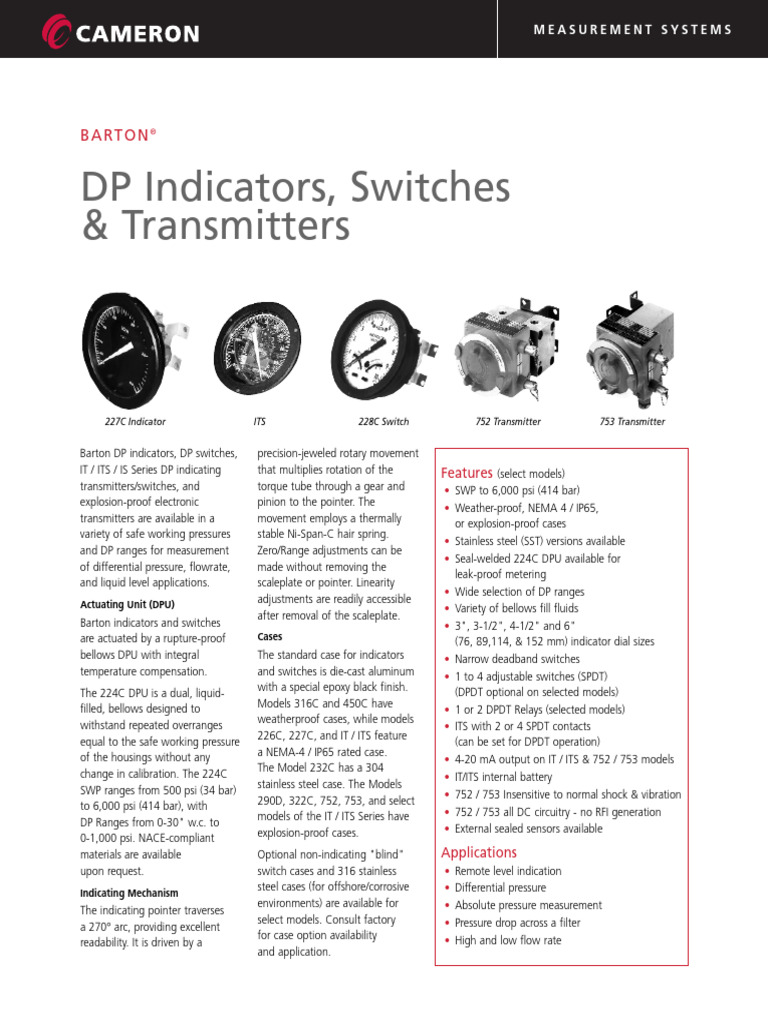 Barton 316c 318c DP Indicator Switch | PDF | Technology & Engineering