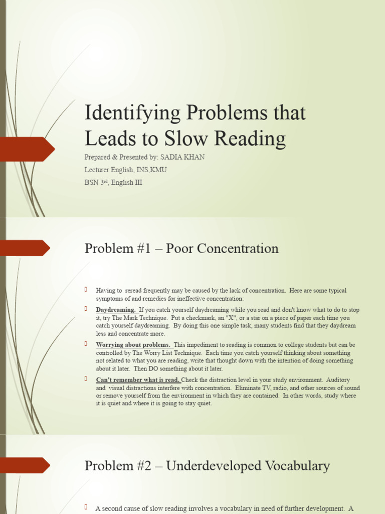 Identifying Problems That Lead To Slow Reading | PDF | Reading Comprehension | Communication