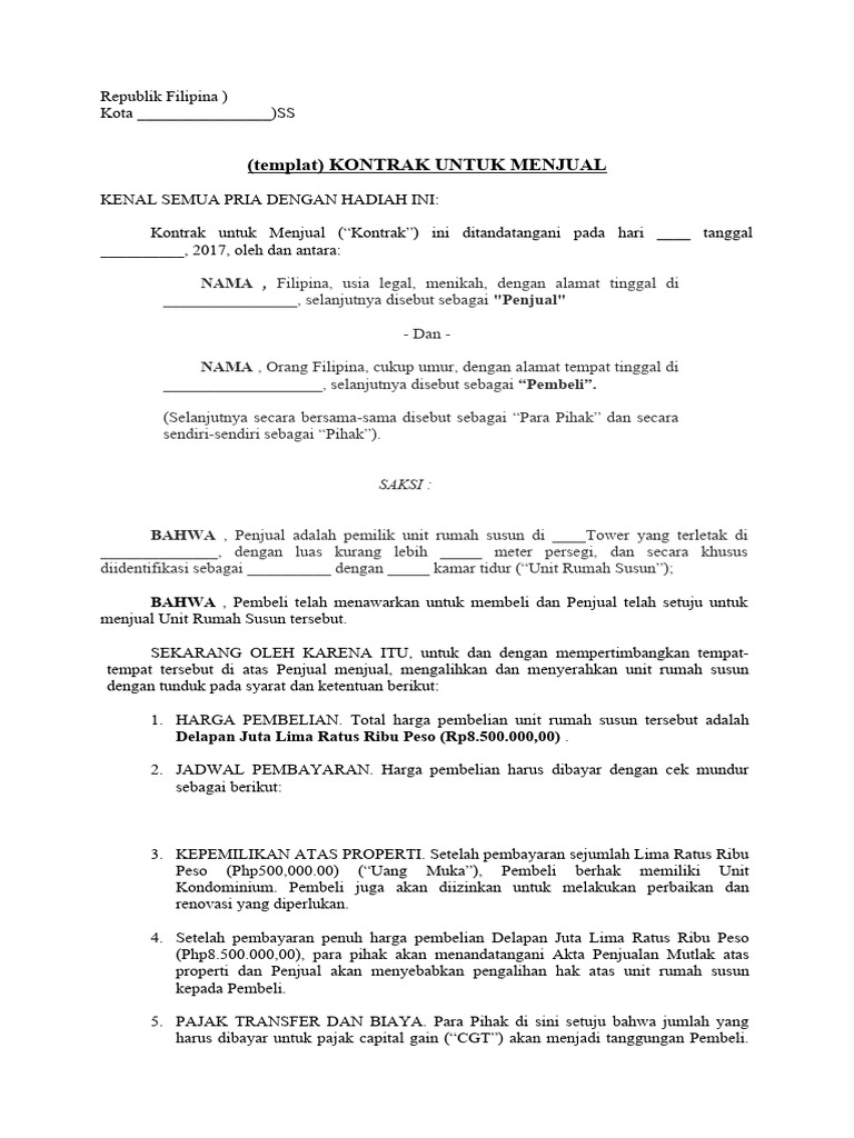Templat - Kontrak Untuk Menjual | PDF