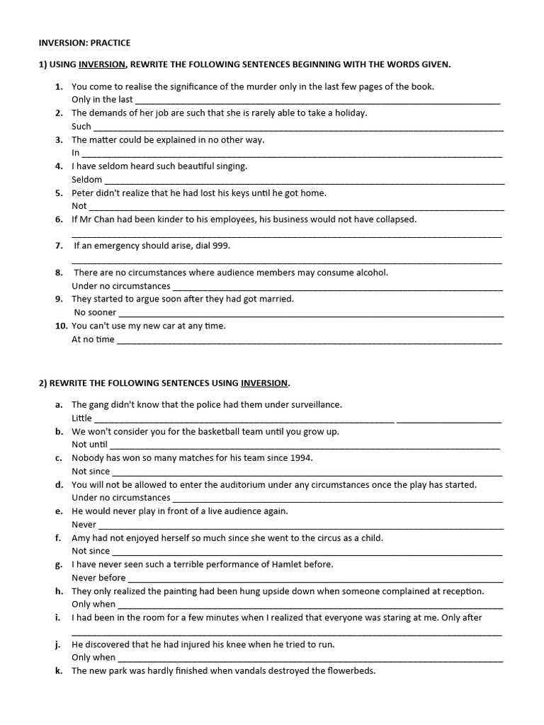 Inversion Practice | PDF | Home & Garden