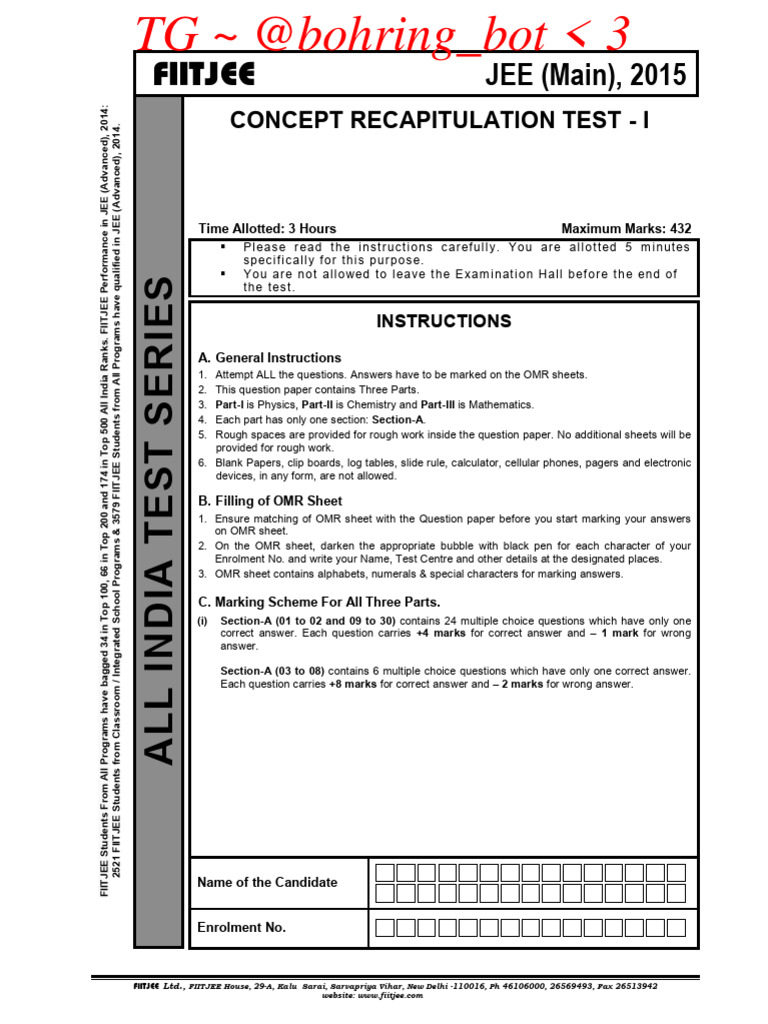 Fiitjee Aits 2015 Papers | PDF