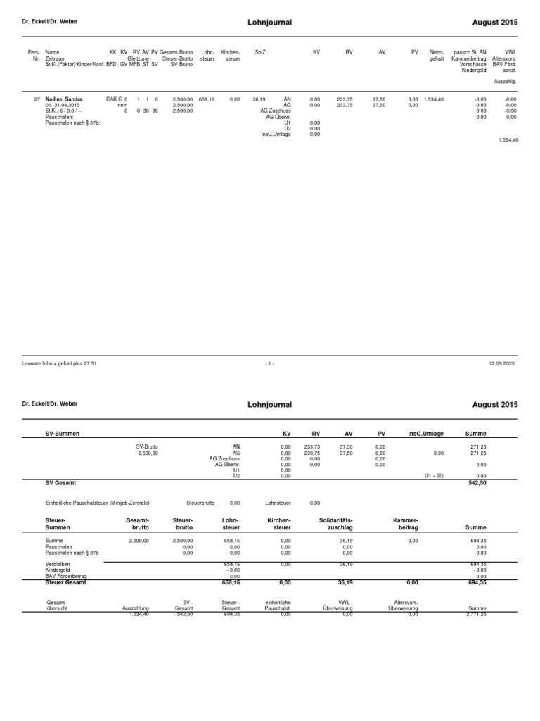 Lohnjournal 2015 August 27 Nadine Sandra | PDF