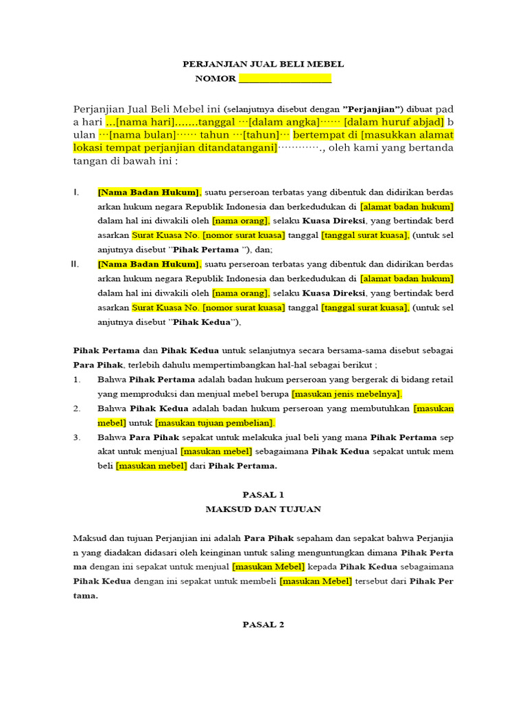 Perjanjian Jual Beli Mebel | PDF