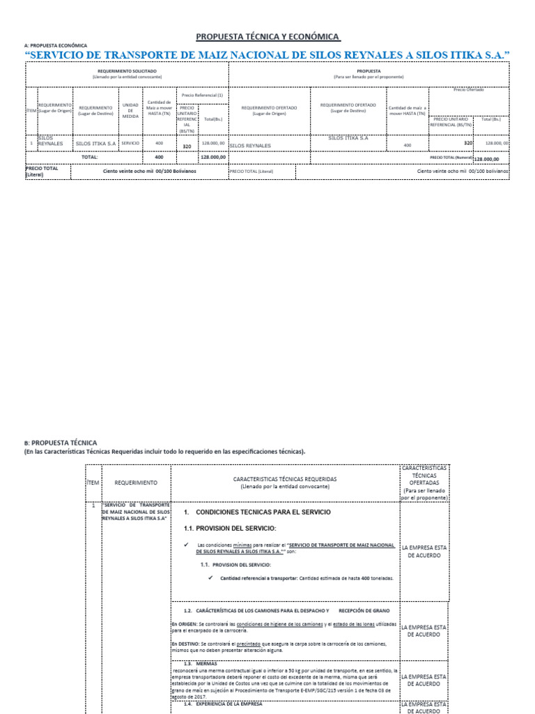 propuesta tecnica de transporte | PDF